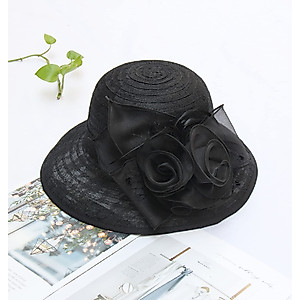 TLMNU Organza Fascinator Hat - Women¡¯s Wide Brim Church Bridal Tea Party Wedding Hat 12LaceBlack