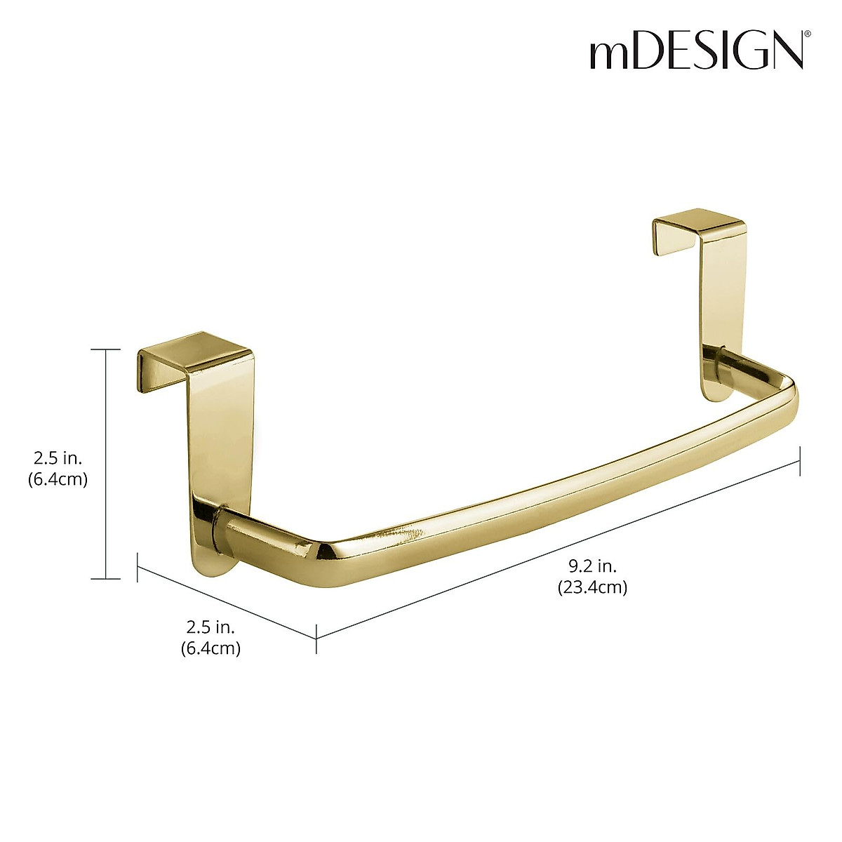 mDesign Steel Metal Wire Over Cabinet Towel Rack Storage Organizer - Hang on Cabinet or Door - Towel Bar Holder for Kitchen - Holds Hand Towels, Washcloths - Spira Collection - Soft Brass