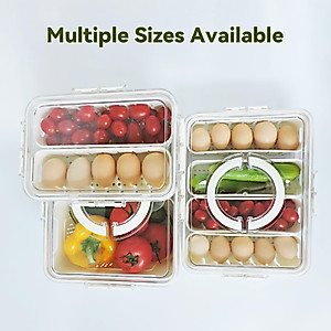 LEEHEZLY Food Storage Container for Fridge, Portable White Plastic BPA-free Box, Divided Serving Tray with Lids and Handle, Keep Fruits and Vegetables Fresh with 4 Removable Colanders (Short)