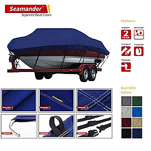Seamander Heavy Duty Polyester Boat Cover, Solution-dyed Yarn Marine Grade,Waterproof Fits Bass Boat, V-Hull Tri-Hull Boat,Fish & Ski Boat, Runabout Bowrider Boat, 14' 15' 16' Length 90' Width