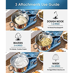 Facelle Electric Stand Mixer, 660W 6 Speed Kitchen Mixer with Pulse Button, Attachments include 6.5 Quart Bowl, Dishwasher Safe Flat Beater, Dough Hook, Wire Whisk & Splash Guard, for Dough, Baking,Cakes,Cookie, Blue