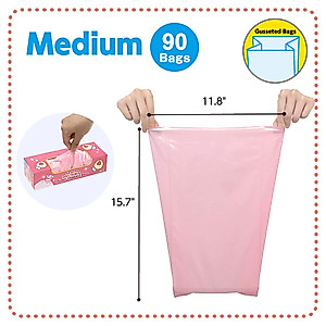 BOS Amazing Odor Sealing Baby Diaper Disposal Bags - Durable and Unscented [Size: M, Color: Pink] (90 count, Pack of 1) (90 Bags)