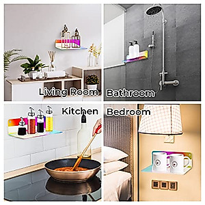 NiHome Iridescent Floating Shelves with Cable Clips - Set of 2, Small Wall-Mounted Acrylic Rainbow Display Racks for Stylish Home Storage in Bedrooms, Bathrooms, Living Rooms, Game Rooms and Offices