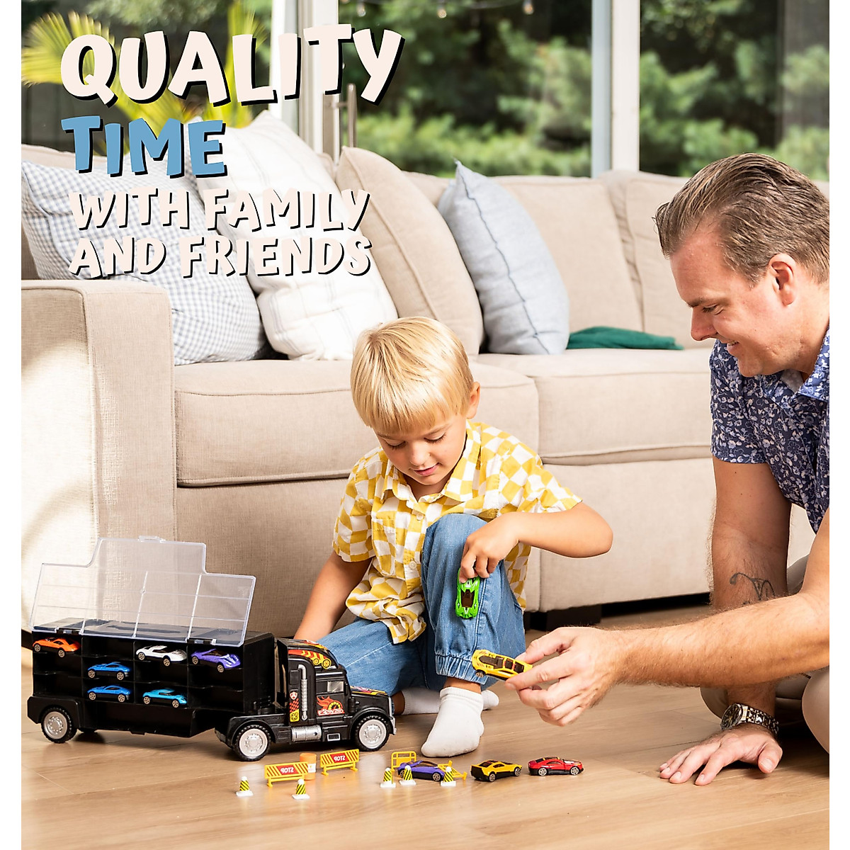 Toy Truck Transport Car Carrier Toy for Boys and Girls Age 3-10 yrs Old - Hauler Truck Includes 12 Toy Cars and Accessories - Car Truck Fits 28 Car Slots - Ideal Gift for Kids