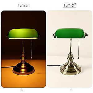 Newrays Glass Bankers Desk Lamp with Pull Chain Switch Plug in Fixture (Green)