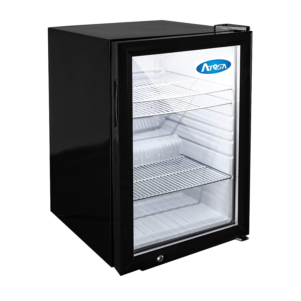 Atosa CTD-3 17 1/4" Countertop Reach-in Glass Merchandiser Display Refrigerator for Cafeteria Deli Convenient Stores | LED Lighting, 1-Swing Door, 3-Shelf, 2.4 Cu Ft Capacity | Black Coated, 115v