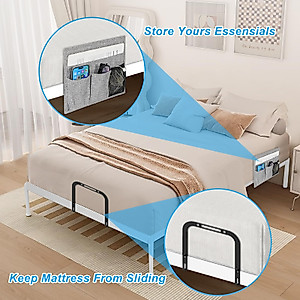 Mattress Retainer Bar, Extra Tall Mattress Slide Stopper for Metal Frame Mattress Holder Gripper to Keep Mattress from Sliding (2 Mattress Holders+1 Bedside Caddy)