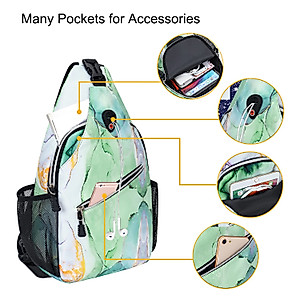 MOSISO Sling Backpack, Multipurpose Travel Hiking Daypack Rope Crossbody Shoulder Bag Marble MO-MBH189