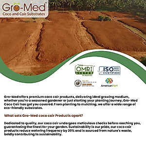 Gro-Med Organic Coconut Coir Brick Expands Upto 10 Quarts - Best for Gardening, Seed Starter, Potting Soil Mix - 1.4 lb Compressed Coir for Flowers, Herbs, Vegetables - OMRI Listed Low EC Balanced pH