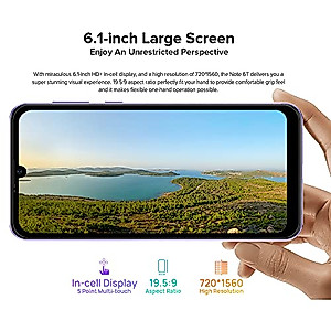 Ulefone Unlocked Smartphones, Note 6T Latest Android 12 3GB+64GB Cell Phone, 6.1" HD+ Screen, 3300mAh Battery, 13MP+5MP Dual Camera, Global Unlocked Dual SIM 4G Android Phone, GPS,FM,Face ID