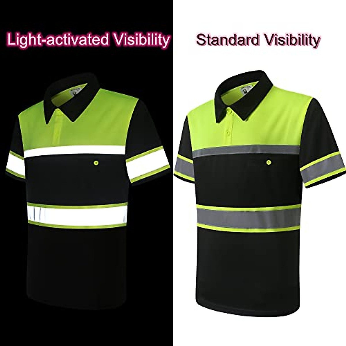 HoliSecure Safety Shirts for Men,High Reflective Men Polo Shirt with Pocket,Short Sleeve Workwear Breathable and Fast Dry(Yellow,2XLarge)