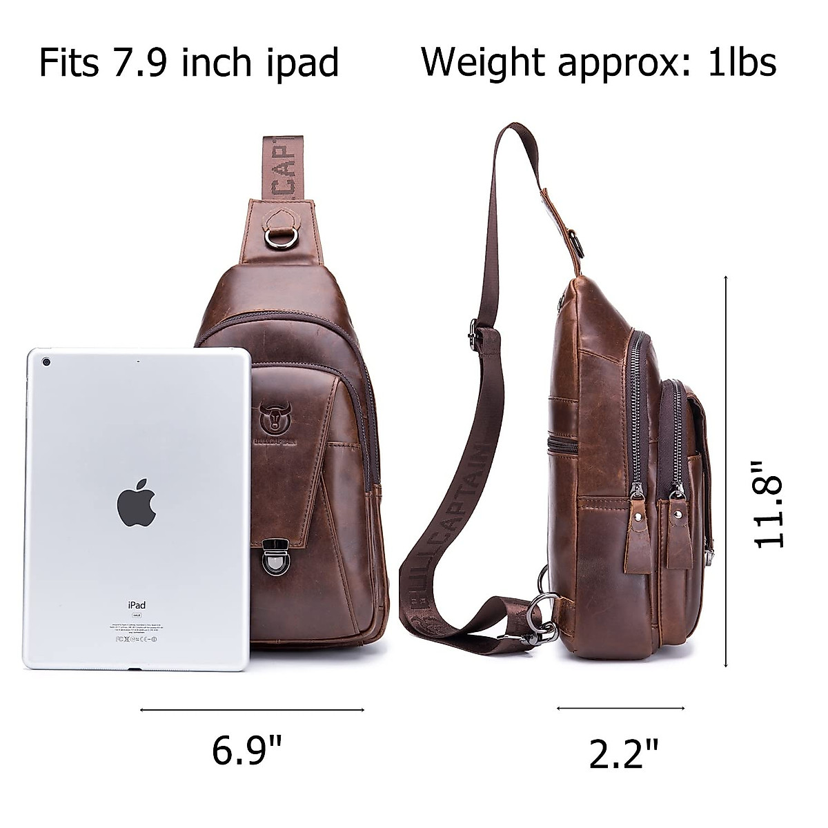BULLCAPTAIN Leather Sling Bag for Men Multi-pocket Crossbody Chest Bag Travel Casual Shoulder Backpack (Brown)