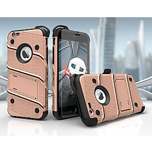 Zizo Dual Layer Military Grade Kickstand Bolt Holster Cover with 9H Tempered Glass Screen Protector for iPhone 6/ 6s - Rose Gold/ Black