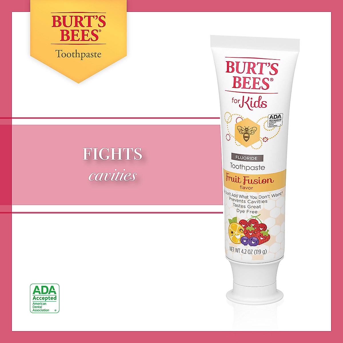 Burt's Bees Kids Toothpaste with Fluoride Fusion Fruit,4.2 Ounce, Pack of 4