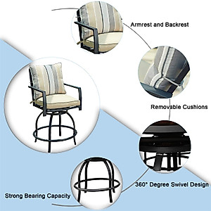 Patio Festival Outdoor Swivel Bar Stools Patio Height Chairs Set Includes 6 Bistro Chairs and 2 Glass Top Tables All-Weather Steel Frame Furniture for Lawn Yard Deck and Pool