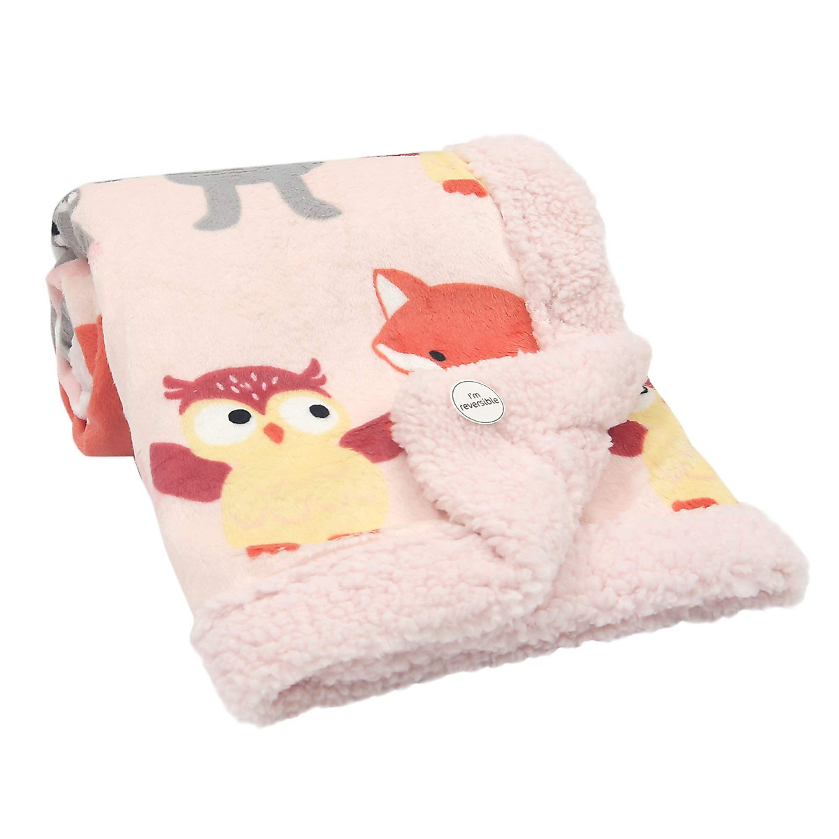 Lambs & Ivy Little Woodland Forest Animals Blanket, Pink/White