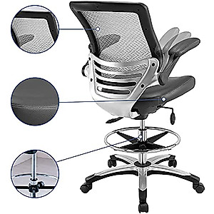 Modway EEI-211 Edge Drafting Chair - Reception Desk Chair - Flip-Up Arm Drafting Chair in Gray