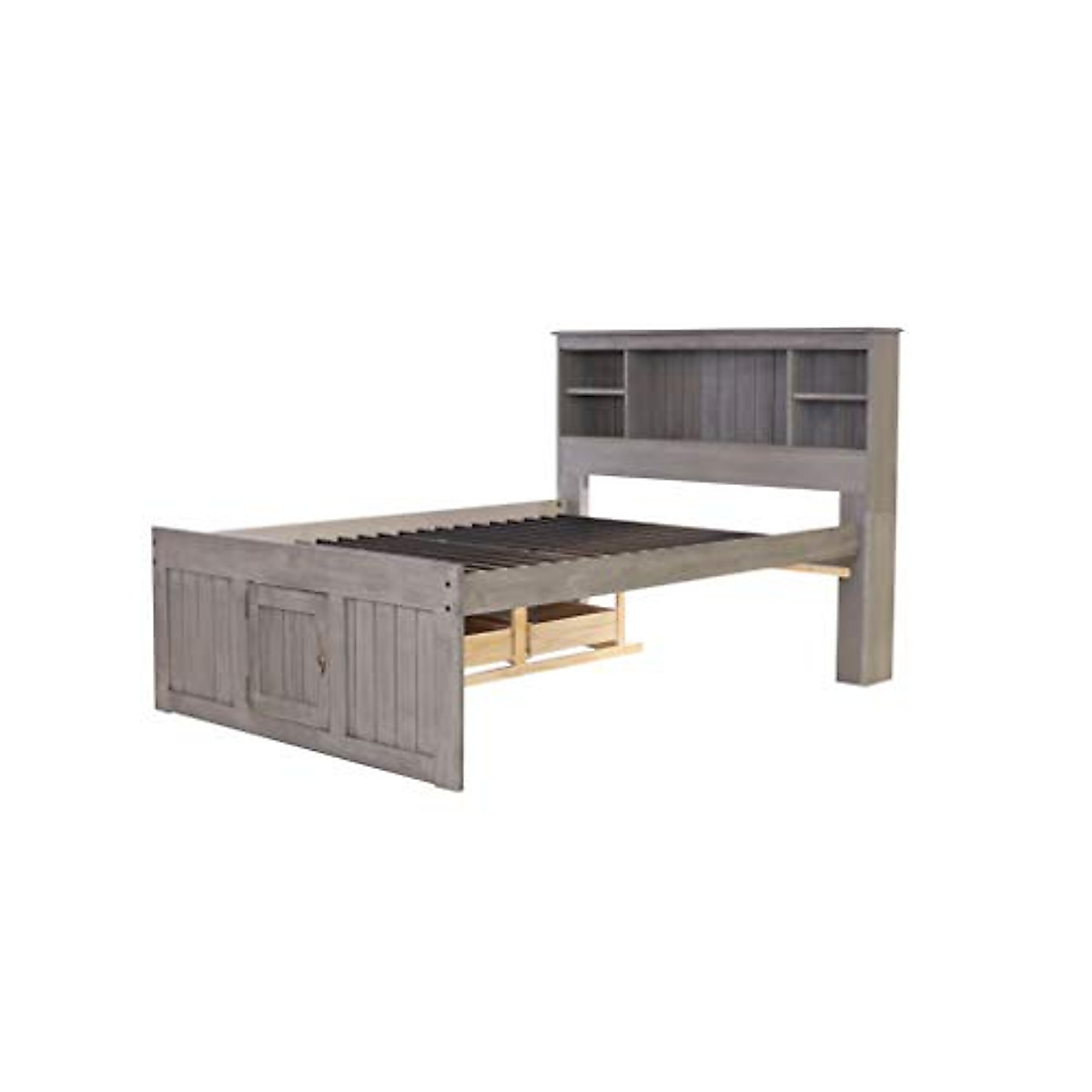Discovery World Furniture Charcoal Full Size Bookcase Captain Bed with 6 Drawer Storage on ONE Side Opposite Side is Open