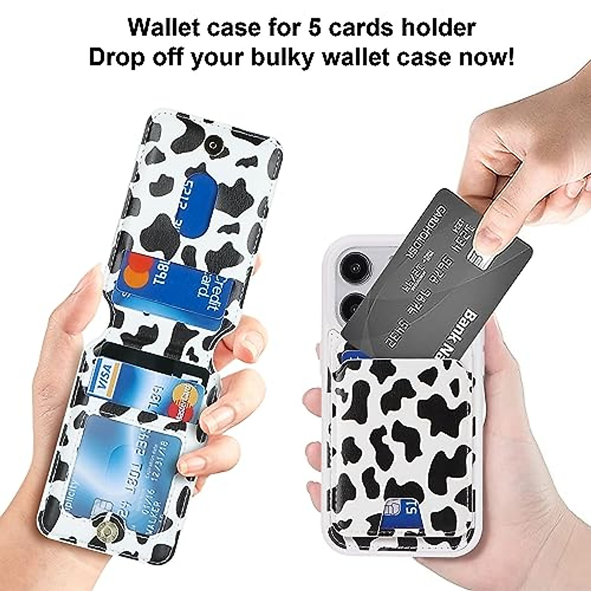 Ｈａｖａｙａ for iPhone 13 Pro Max Case with Card Holder iPhone 12 Pro Max Case Magsafe Compatible magsafe Wallet Detachable 2-in-1 for Women and Men-Cow Print Black