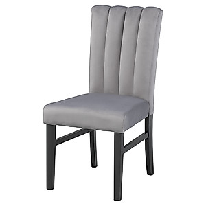 Penifun 6 Pieces Set, Rectangular Marble Veneer Table and 4 Flannelette Upholstered Dining Chairs & Bench, Kitchen Living Room Furniture Elegant Style,White+Gray