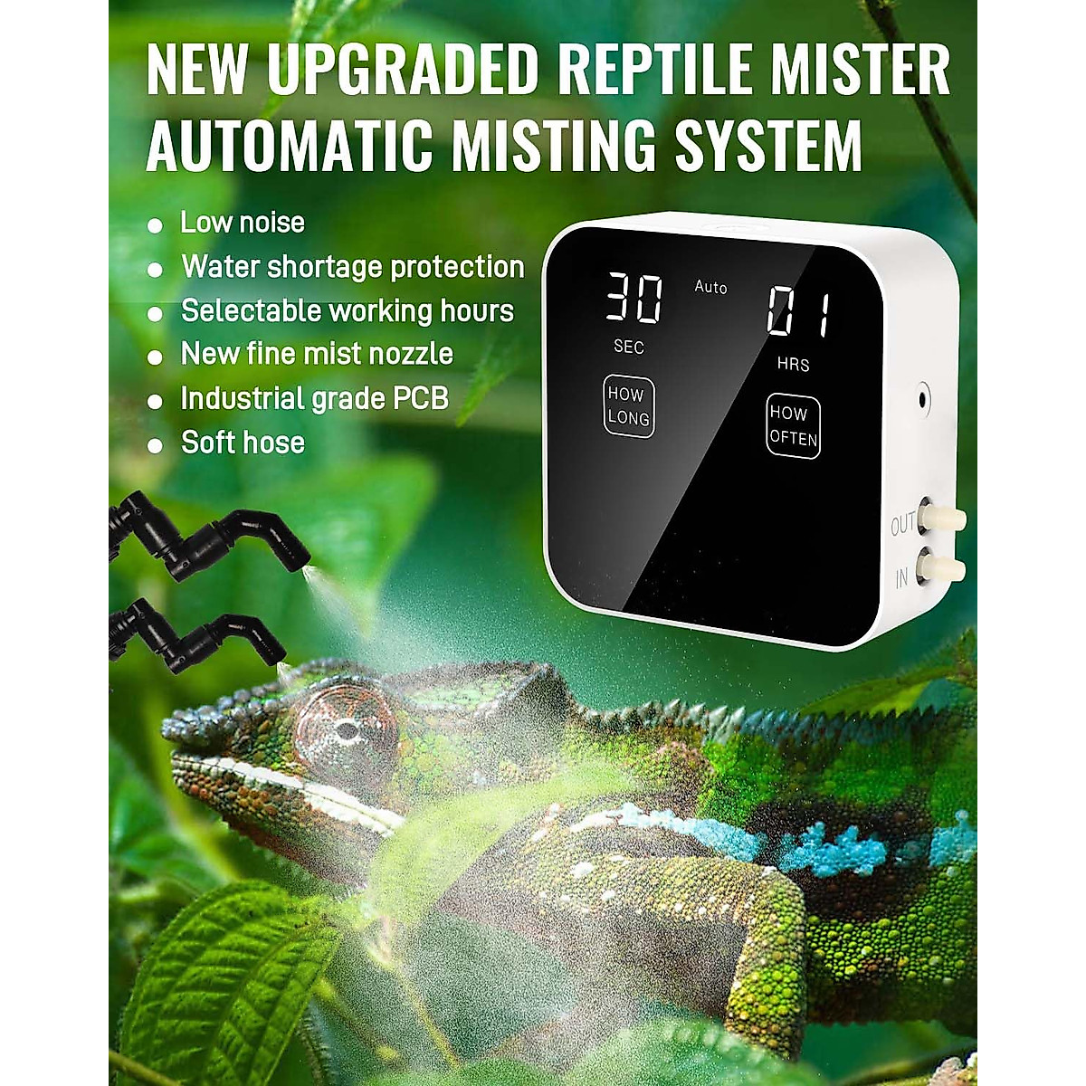 Reptile Humidifiers, Reptile Misting System, Reptile Mister Automatic with Timer, Terrarium Mister for Reptiles, Amphibians, Plants, Tank, Paludarium and Vivarium