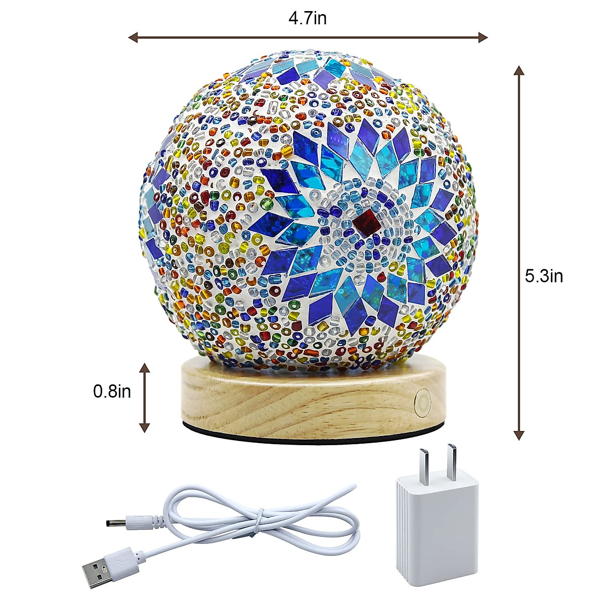 hanvate Turkish Style Handmade Night Light with Wooden BaseTurkish Table lamp with Infinitely Adjustable Brightness and USB Charging-fornightlight,Kids Room and Adult Room Bedroom Bedside Lamps