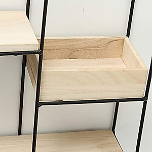 Modernist Industrial Chic Floating Box Shelf Unit, Wall Mounted, Black Iron, Includes 2 Flat Shelves, 1 Bin, Clear Finished, Solid Wood, Black Iron, 4.25 L x 12.25 W x 13.75 H Inches