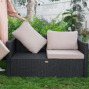 Barton 2 Person Madison Sofa Set Love Seat w/Cushions Outdoor Patio Wicker Rattan Furniture Space Saving