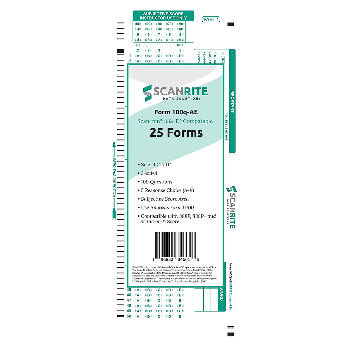 ScanRite - 882-E Scantron Compatible Testing Sheet (25 sheet pack)