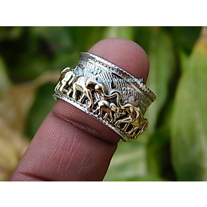 Spinner Ring, Elephant Design Spinner Band Ring, 925 Sterling silver, Handmade Silver Band Elephant Spinner Ring, thumb Ring, worry ring for animal spinning men women, BY TEJIKA (11)