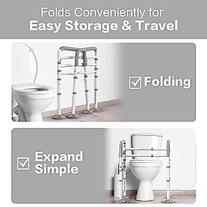 Agrish Stand Alone Toilet Safety Rail - Adjustable Width & Height Fit Any Toilet, Medical Toilet Frame for Elderly Handicap Disabled, Folding Handrails