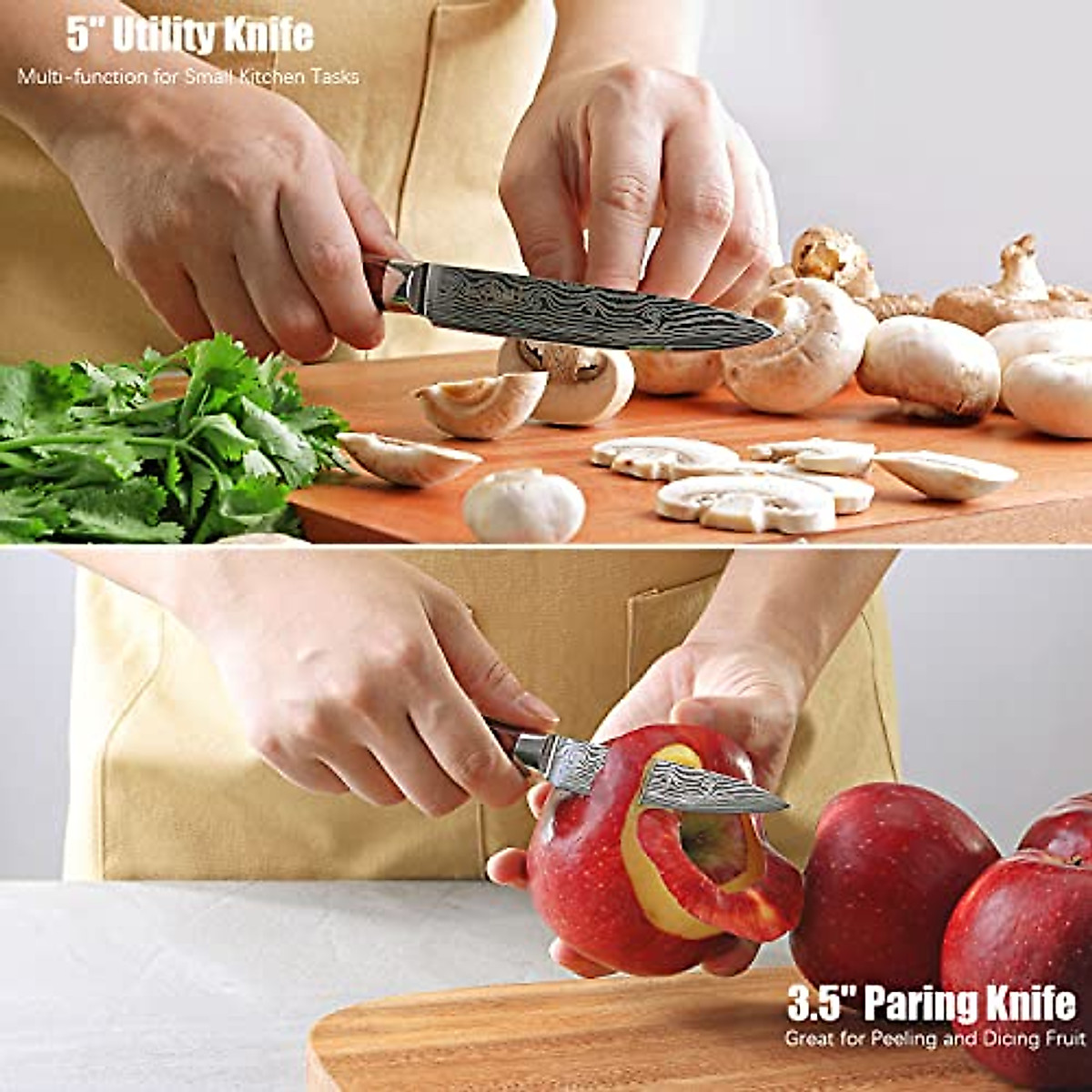 FineTool Kitchen Knife Sets, Professional Chef Knives Set Japanese 7Cr17mov High Carbon Stainless Steel Vegetable Meat Cooking Knife Accessories with Red Solid Wood Handle, 6 Pieces Set Boxed Knife