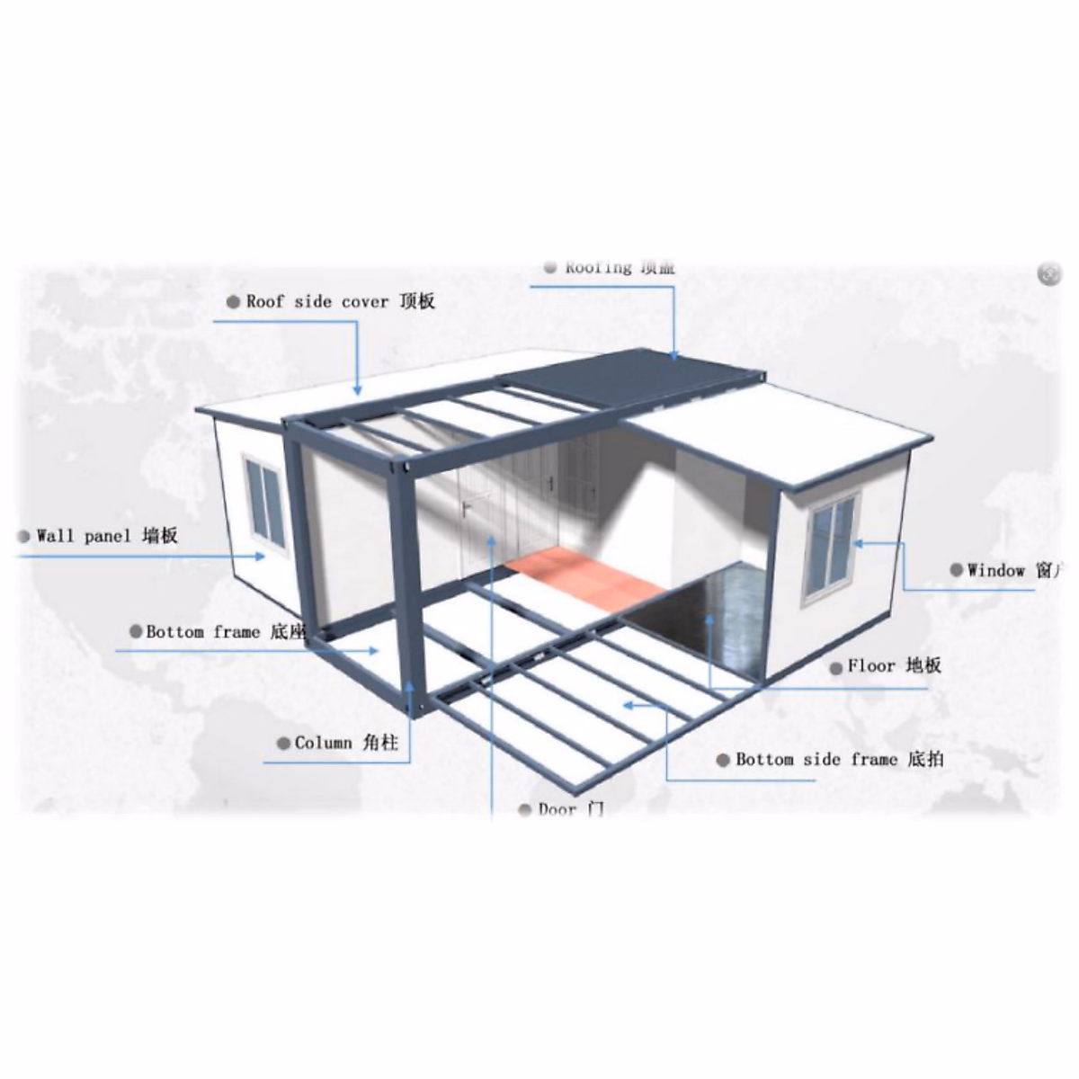 Generic 20Ft Folding Expandable Prefabricated House.Hurricane Proof. Insulated Movable Prefab Home. Prefab Tiny House 2 bedroom/1kitchen/1bathroom, E001-20ft
