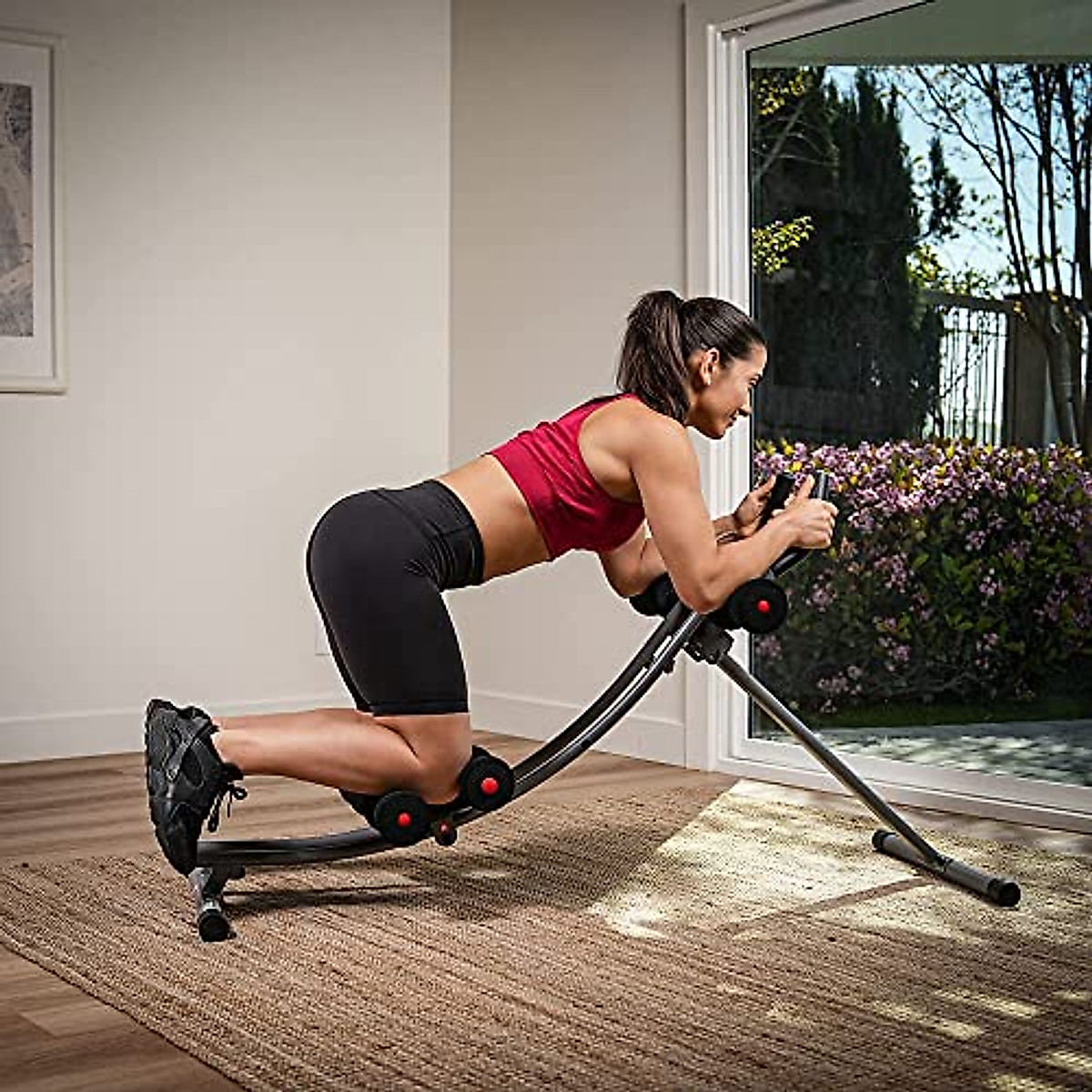 Sunny Health & Fitness Adjustable Waist Trainer Ab Roller with Elbow Support, Foldable Core Glider with Smooth Glide Wheels for Home Fitness, Crunches, and Glute Strengthening - SF-A022005