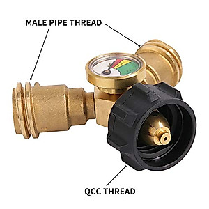 Roastove Dual Propane Tank Connection Level Indicator,Propane Tank Y Splitter Adapter with Gauge,Gas Pressure Meter for 5-40lb Propane Tank