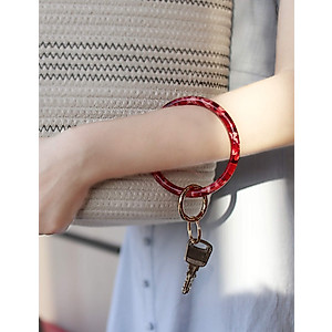 Heesch Bangle Key Ring Bracelet Keychain Key Ring Bracelet for Women, Acetate Circle Keyring for Wrist (Red)