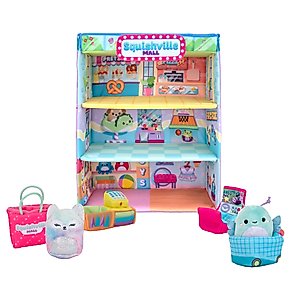 Squishville by Squishmallows SQM0158 Mall-Two 2” Mini-Squishmallow Plush Characters, Themed Play Scene, Plus 4 Accessories Bag, Shopping Cart, Cash Register, Arcade Machine, Multi