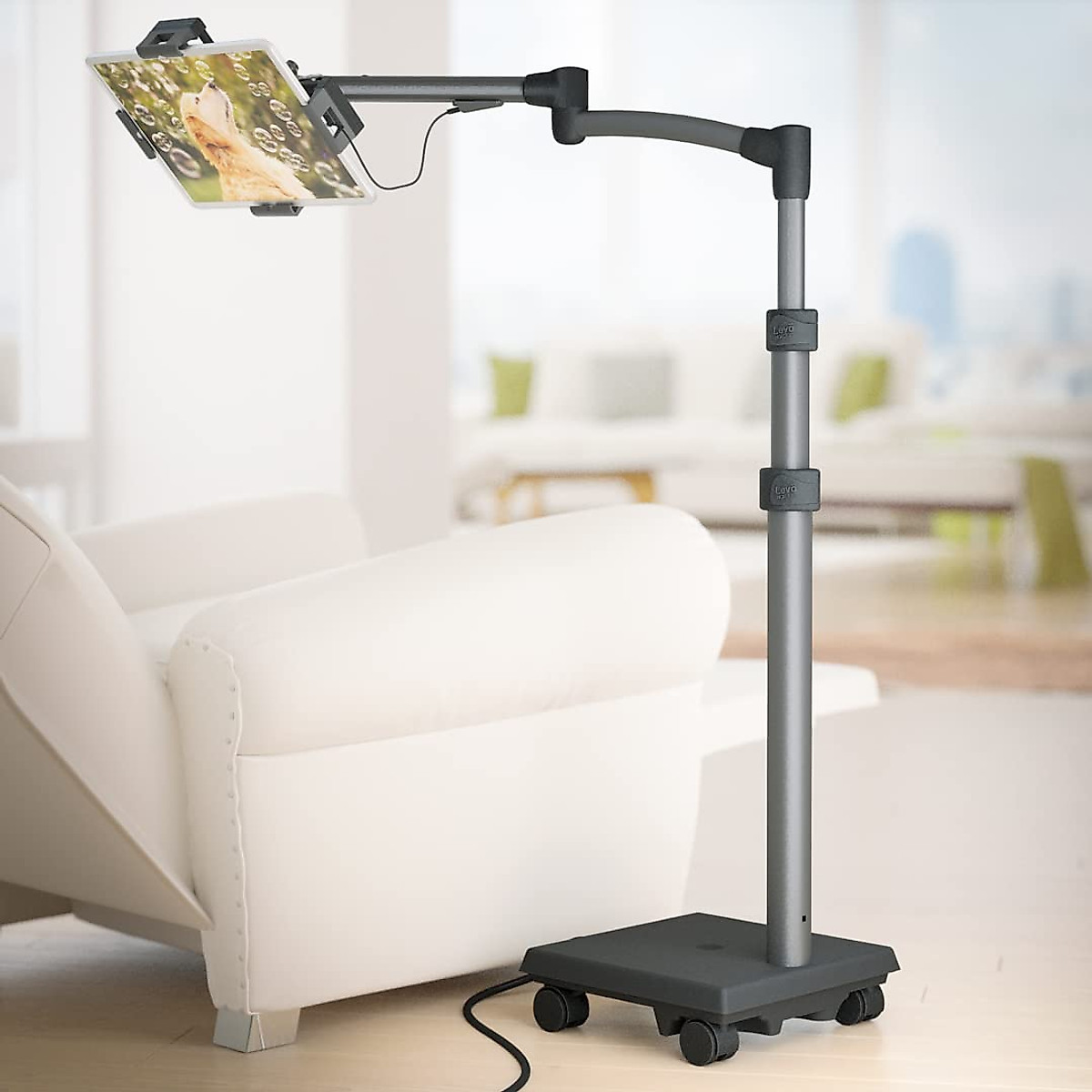 LEVO G2 Commercial Sturdy Egonomic Tablet Rolling Cart Stand with 60 Watt USB-C Charging Port for Most iPad Pro, Surface Pro, Amazon, Samsung, Kindle Touchscreens and More.