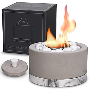 MJ Home Tabletop Fire Pit Bowl, Indoor Pit, Small Smores Place, Portable Fireplace, Personal Round Firebowl with Flame, Firepits for Use on Patio, Balcony, Camping., Gray White