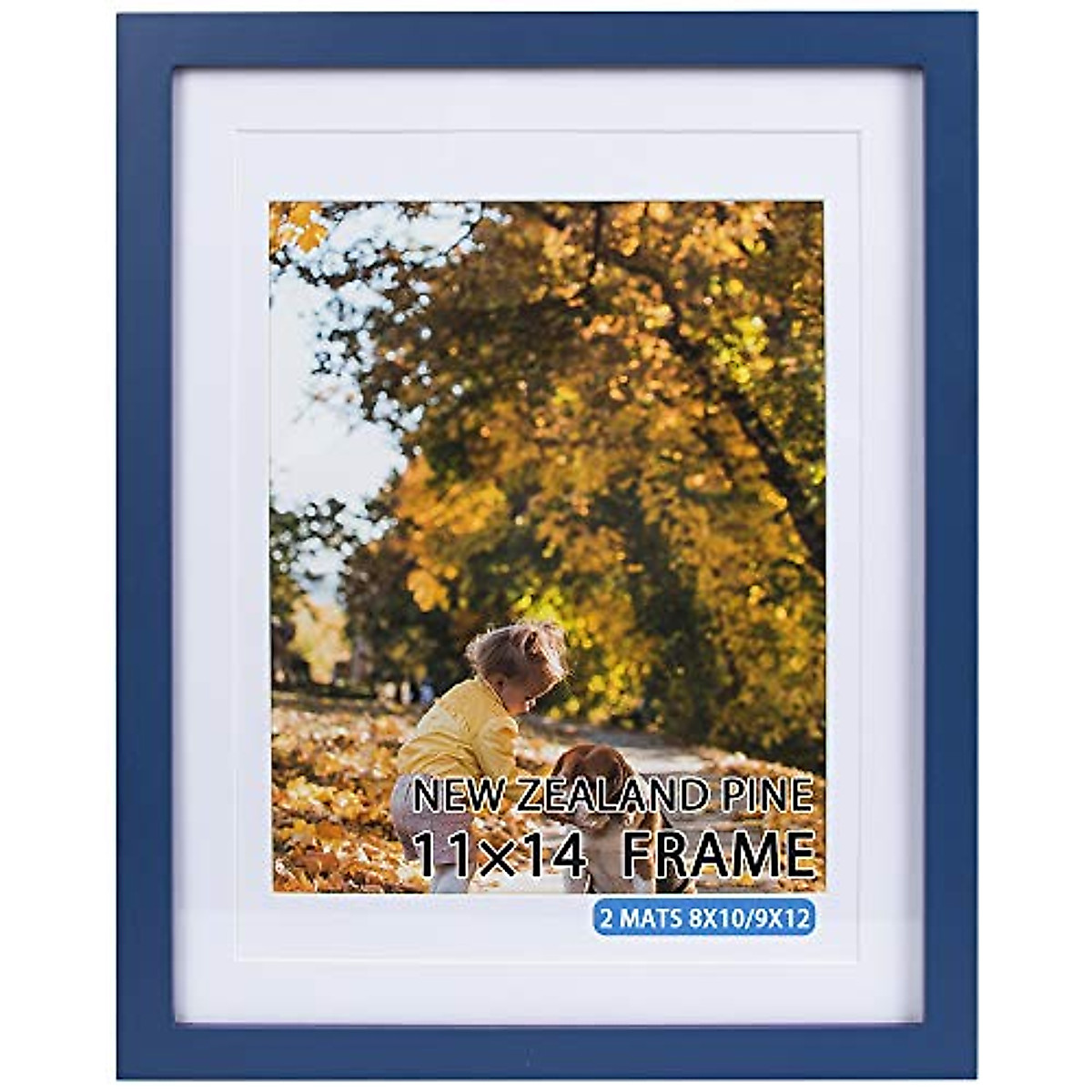 Beyond Your Thoughts Blue 11X14 with Matted for 8X10 or 9x12 Real Wood + Real Glass (Hang/Stand) Picture Photo Frame for Wall and Table Top-Mounting Hardware Included(1 Pack)