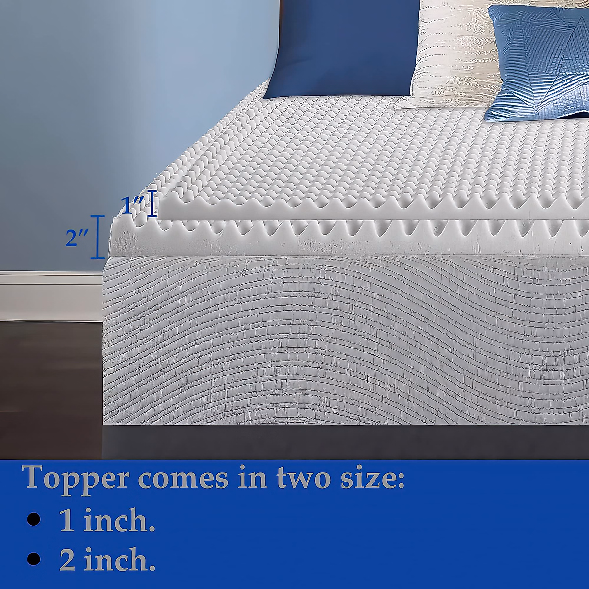Spring Solution 2-inch Convoluted Egg Shell Bed Topper with Breathable Foam | Soft, Comfortable and Relaxing Bed Top Padding, Mattress Toppers Provide Support for Back and Lower Back, Twin, White