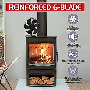 Toanel Wood Stove Fan Heat Powered 6 Blades Non Electric Fireplace Fan with Magnetic Thermometer for Wood Gas Burning Stove Pellet Log Burner