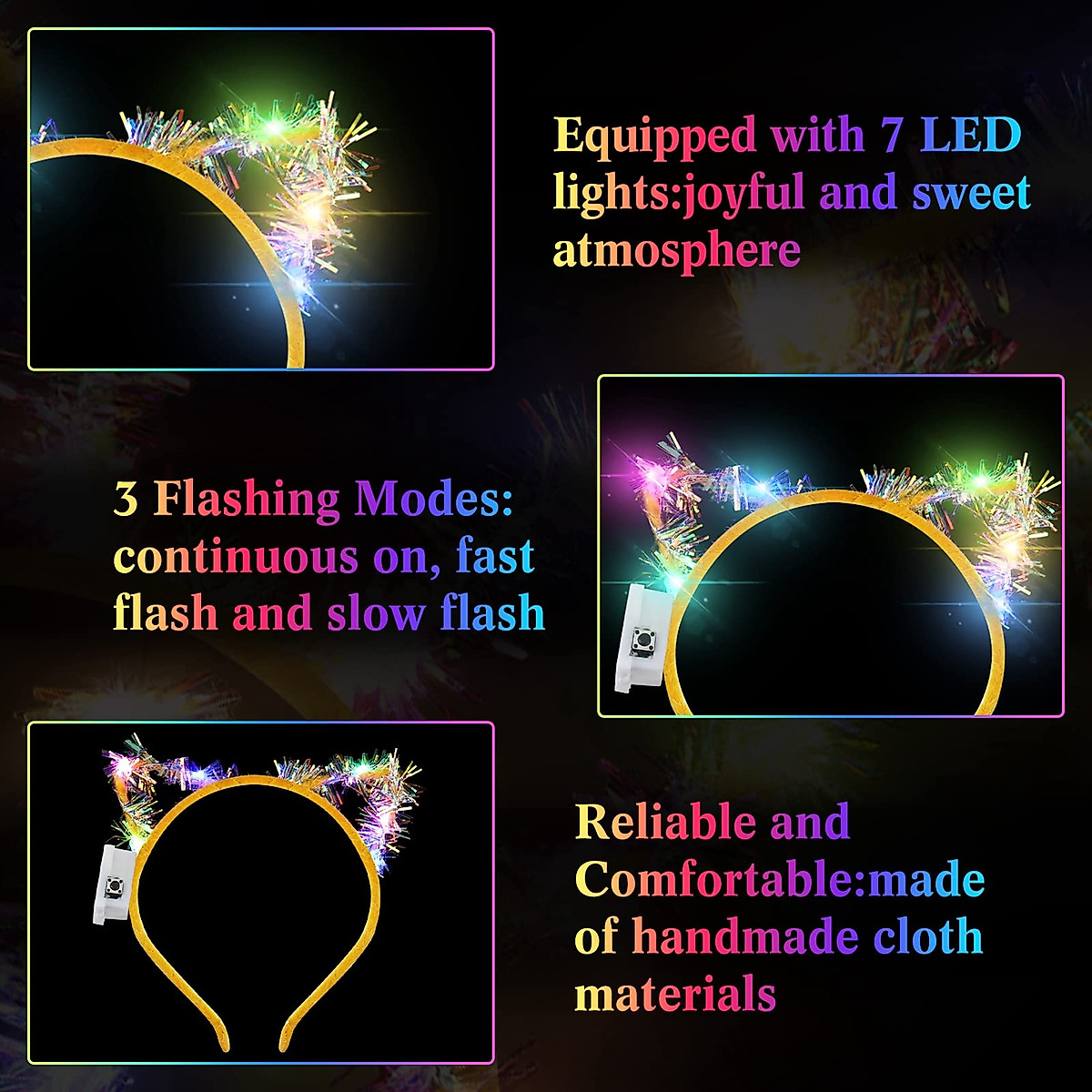 WILLBOND 40 Pcs LED Golden Silk Cat Ears Headband Halloween Cute Light up Headband Glow Cow Horn Headband LED Hair Hoop for Women Girls Adult Birthday Festival Concert Party Hair Accessories