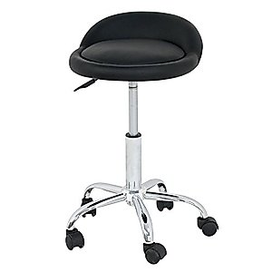JupiterForce 24'' Adjustable Rolling Stool 360 degree Swivel Salon Office Massage Medical Facial Spa Stool Chair with Wheels Backrest PU Cushion Gas Lift Stool (Black)