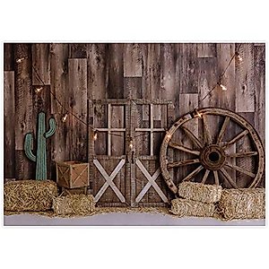 Allenjoy 7x5ft Western Cowboy Backdrop for Portrait Photography Pictures Wild West Wooden House Barn Door Vintage Kids Boy Child Baby Shower Birthday Party Supplies Decorations Background Banner Props