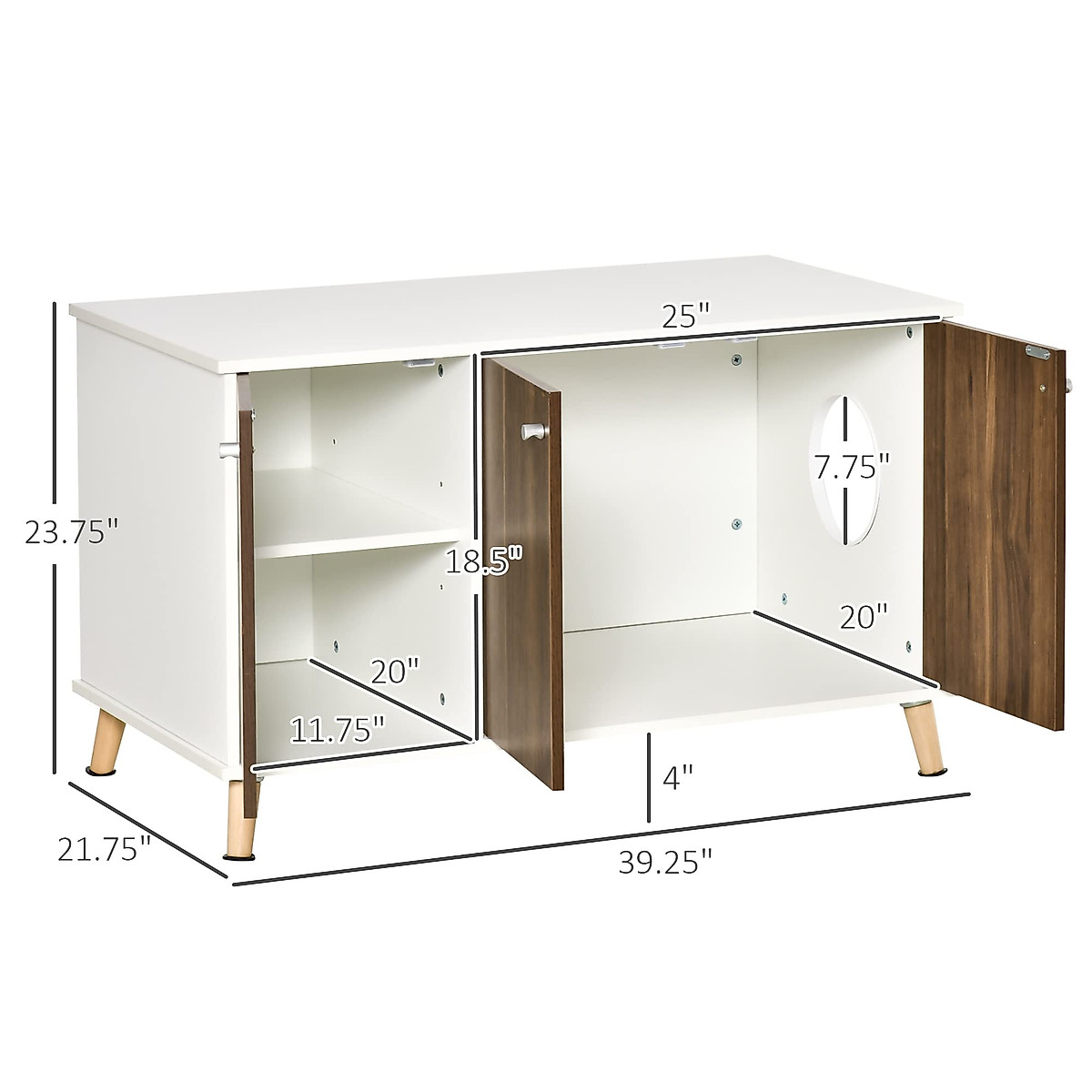 PawHut Cat Litter Box Enclosure Hidden Cat Furniture Cabinet Indoor, End Table with Adjustable Shelf Magnetic Door, White