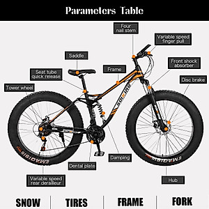 Fat Tire Mountain Bike, 26'' 21 Speed Outdoor Folding Snow Beach Hybrid MTB Racing Bikes for Adult Women Men, Comfort Complete Cruiser Bicycle, Foldable City Commuter Road Cycling (B), 94x88x38cm