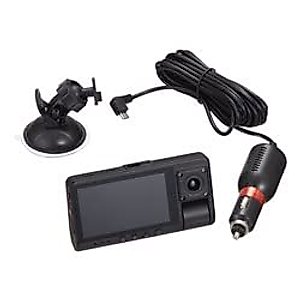 ONN Dual Dash Cam with Ultra-Wide Angle Lens, 3'' LCD Screen, Front 1080P Wide Angle Camera with 16GB SD Card, Supports 128GB max, Built in G-Sensor (Renewed), Black