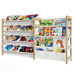 Large Toy Storage Organizer with 12 Toy Bins, Toy Organizers and Storage with Bookshelf for Kids, Playroom Organization and Storage Bins