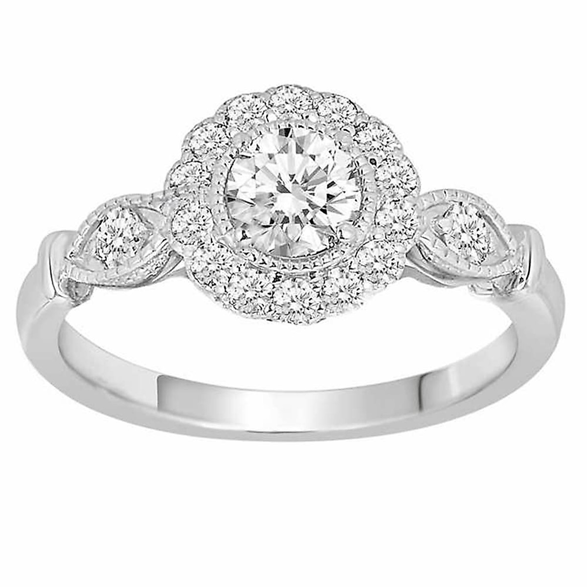 Vintage Wedding Ring Set for Women White Gold 1 Carat Center Moissanite Bridal Sets Wedding Rings Engagement Ring Set 10K 14K 18K Gold Anniversary Promise Rings for Her with Text Engraving(10K Gold)